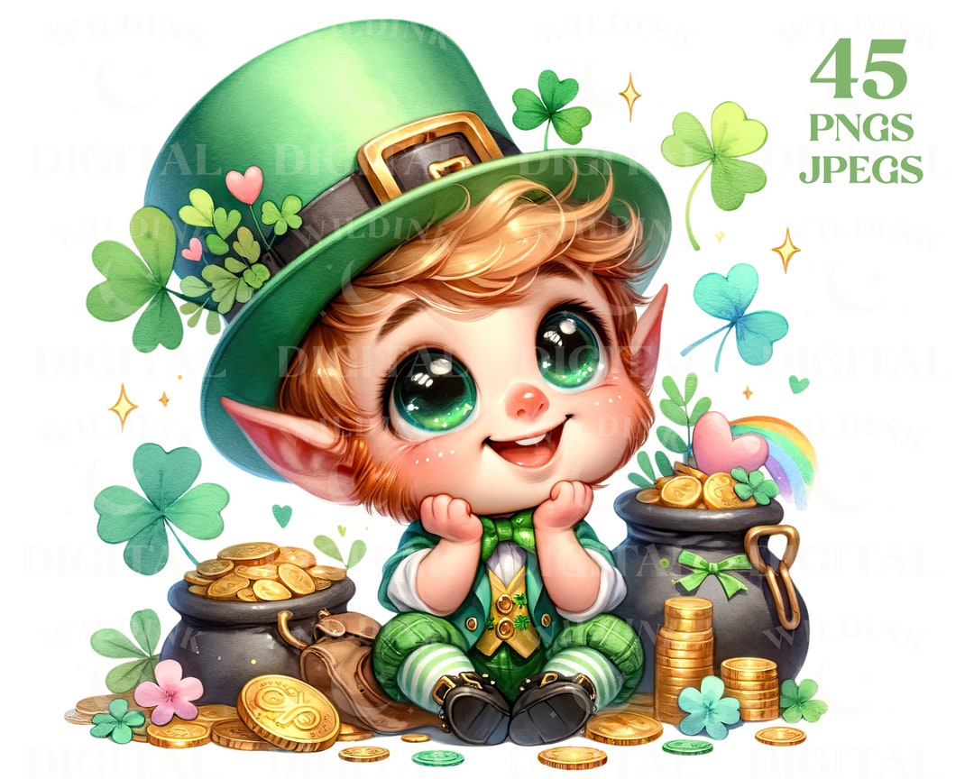 St Patricks Leprechaun Clipart Bundle 45 High Quality PNG & JPEG, Lucky ...