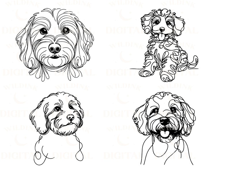 Cockapoo Line Art Clipart Bundle: Minimalist Dog Vector (digital ...