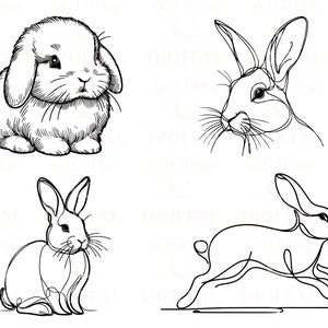 Bunny Line Art SVG Clipart: Rabbit Vector Logo Design (digital Download ...