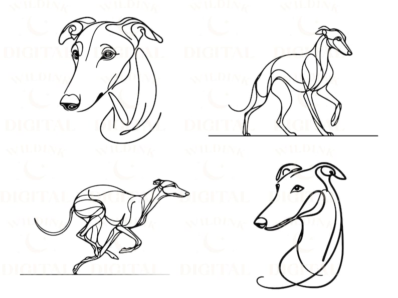 Greyhound Line Art Clipart Bundle: Minimalist Dog Vector (digital ...