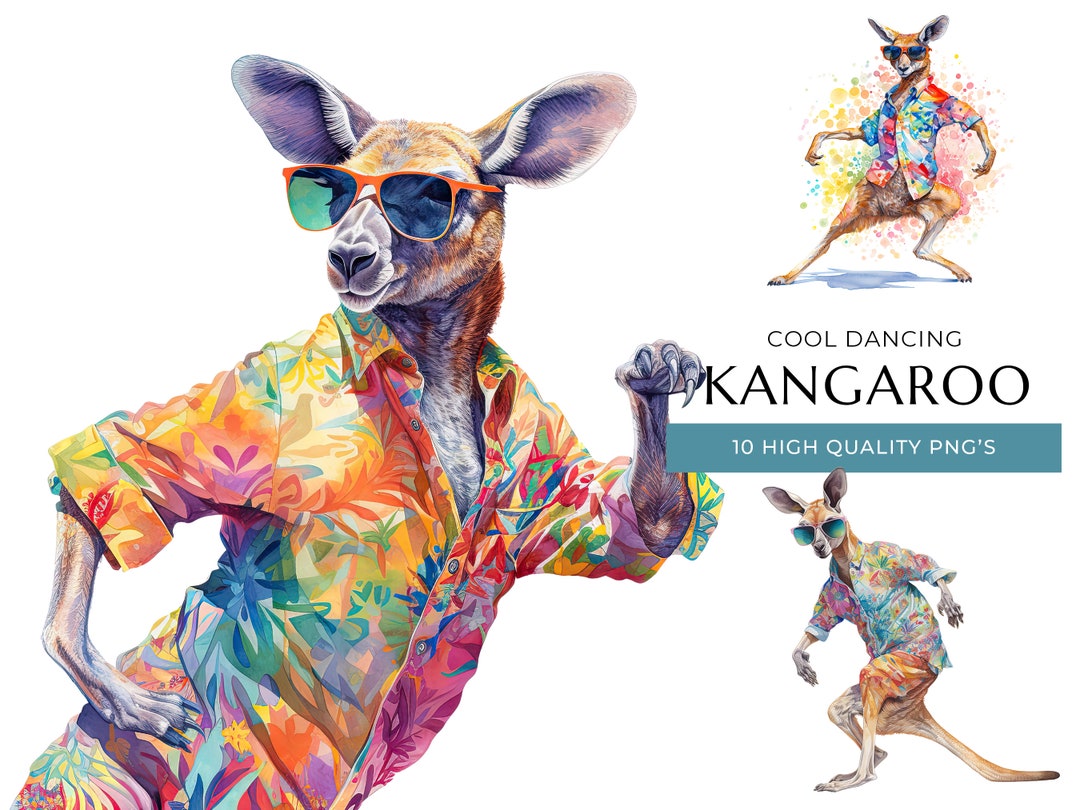 Cool Dancing Kangaroo Clipart, 10 High Quality Pngs, Funny Watercolor ...