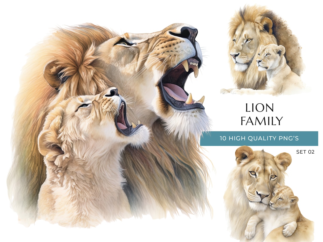 Dad Lion & Cub, Father and Baby Lion Print, 10 High Quality Pngs ...