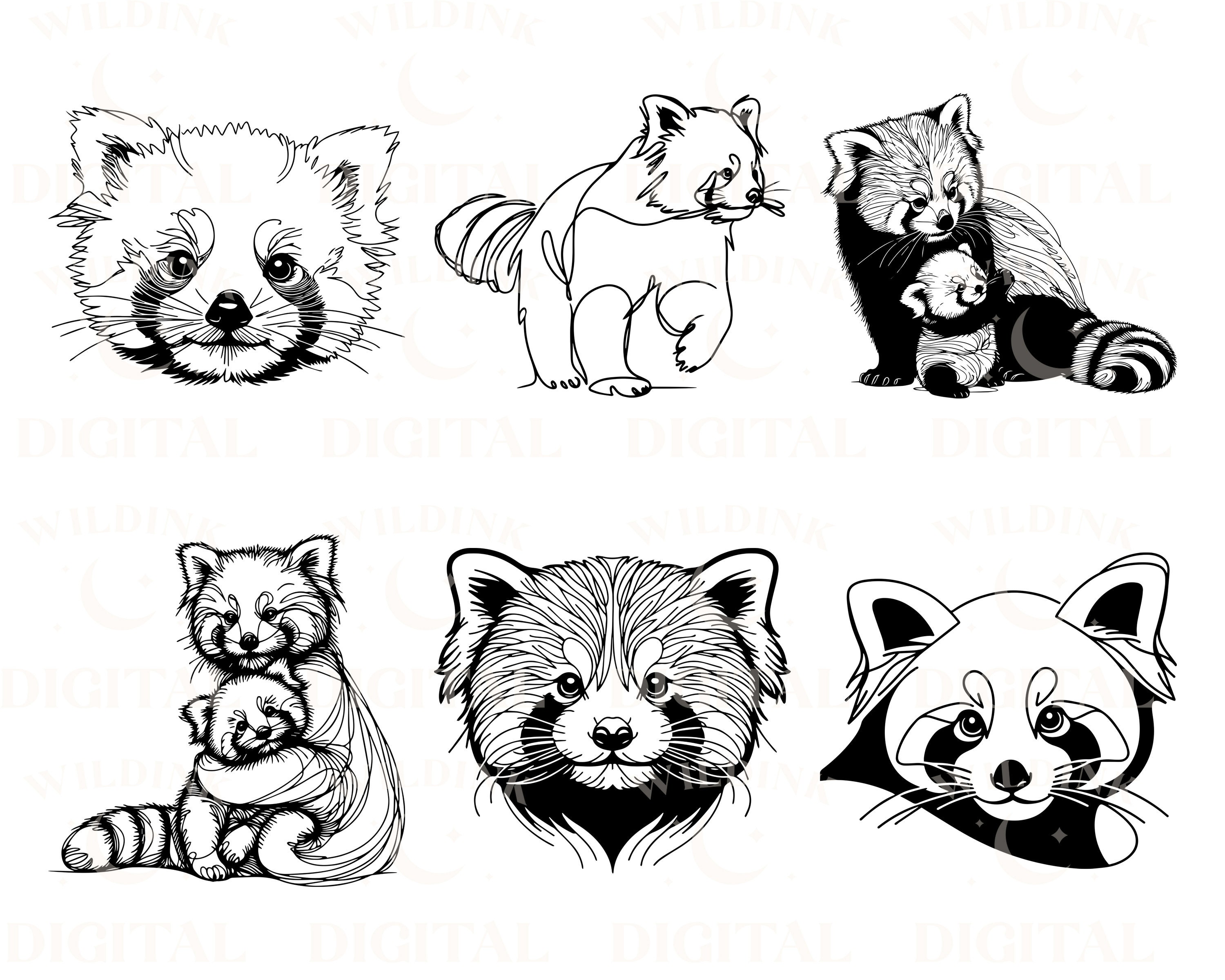 Red Panda Line Art SVG Clipart: Minimalist Tattoo Design (digital ...