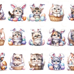 Easter Cats Clipart Bundle 55 High Quality PNG & JPEG, Watercolor Cute ...