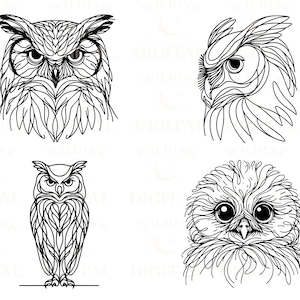 Owl Line Art SVG Clipart: Minimalist Tattoo Design (digital Download ...