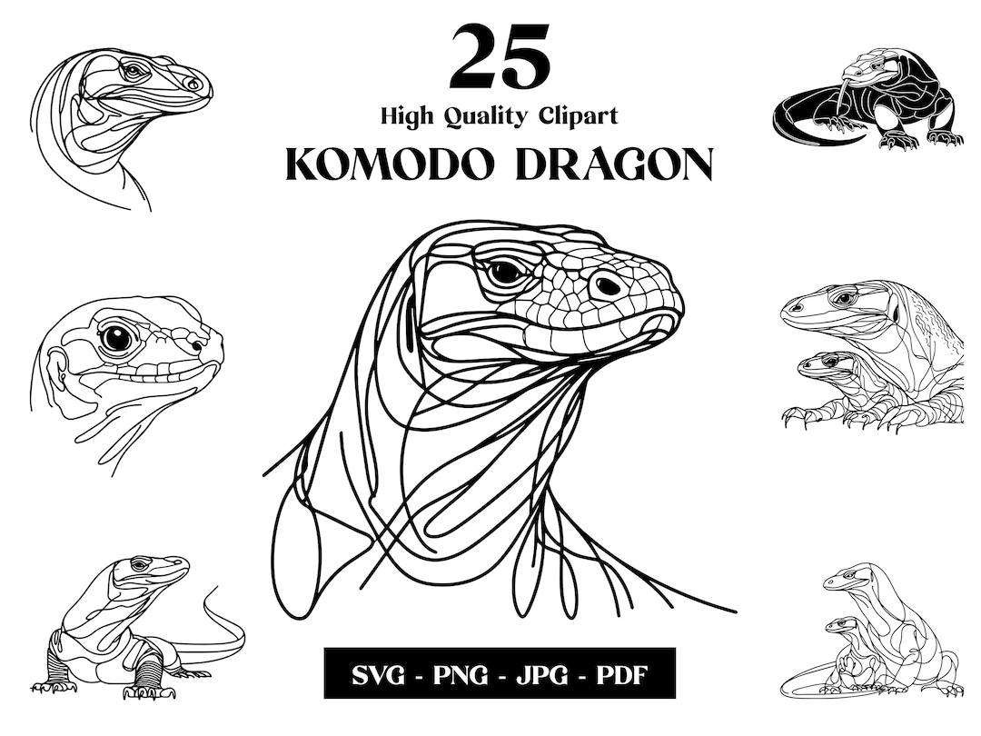 Komodo Dragon SVG Clipart, Minimalist Line Art, Logo Animal Vector ...