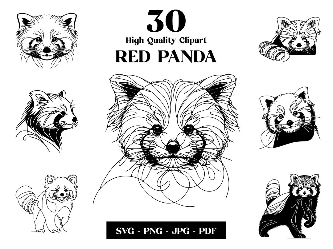 Red Panda Line Art SVG Clipart: Minimalist Tattoo Design (digital ...