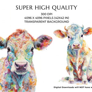Baby Cow Watercolor Clipart 9 Pngs, Nursery Decor, Farm Wall Art ...
