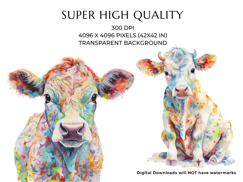Baby Cow Watercolor Clipart 9 Pngs Nursery Decor Farm Wall - Etsy