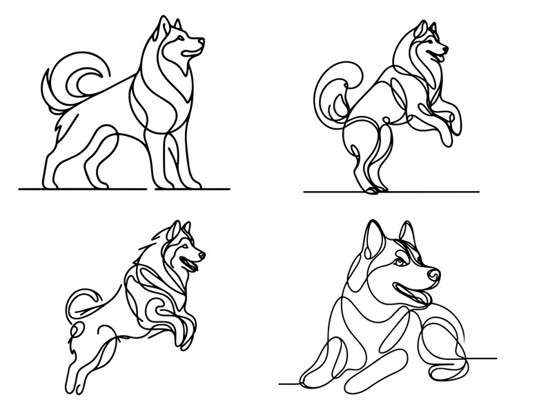 Siberian Husky Line Art: Minimalist Dog SVG PNG Clipart (digital ...