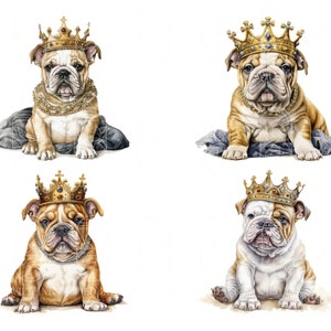 King & Queen Bulldog Cute Puppy Watercolor Clipart - 16 High Quality ...