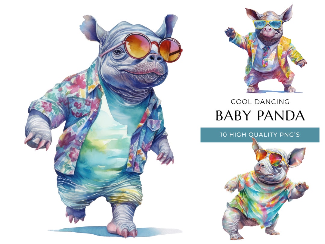 Cool Dancing Rhino Clipart, 10 High Quality PNG, Cute Watercolor ...