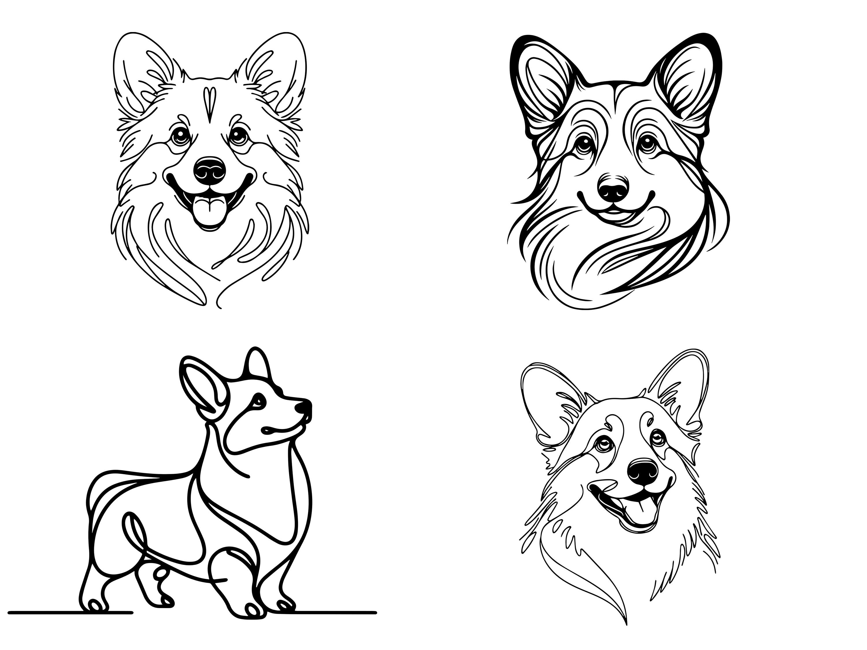 Welsh Corgi Line Art Clipart Bundle: Minimalist Dog Vector (digital ...