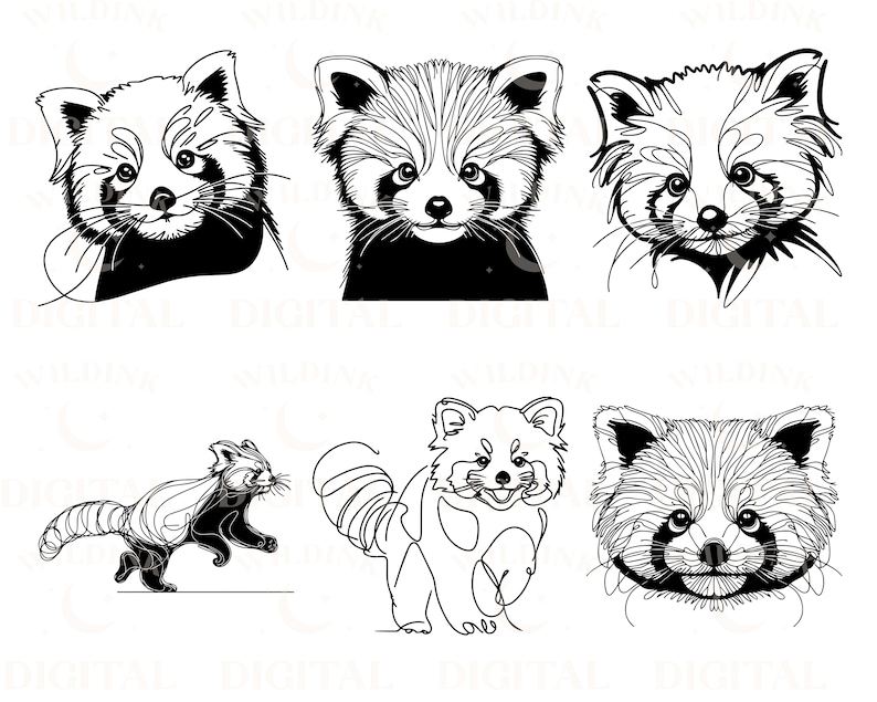Red Panda Line Art SVG Clipart: Minimalist Tattoo Design (digital ...