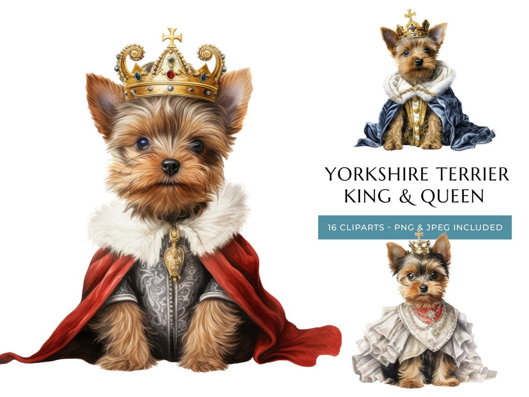 King & Queen Yorkshire Terrier Puppy Watercolor Clipart - 16 High ...