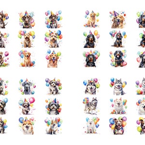 Watercolor Dog Birthday Party Clipart Bundle 300+ High Quality PNG ...