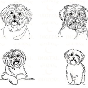 Lhasa Apso SVG & PNG Clipart Bundle: Digital Line Art, Minimalist ...