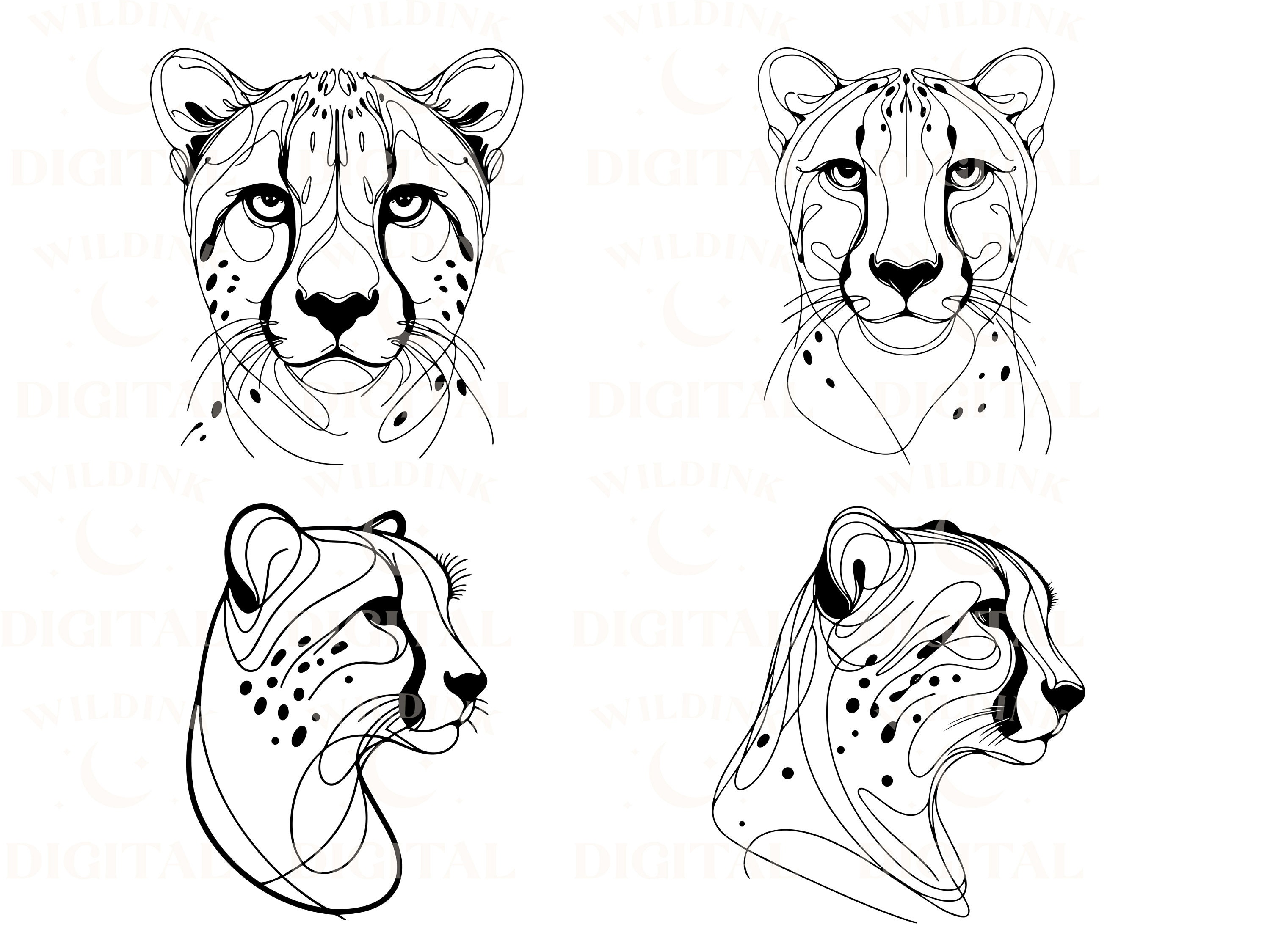Cheetah Line Art SVG: Minimalist Animal Logo Vector (digital Download ...
