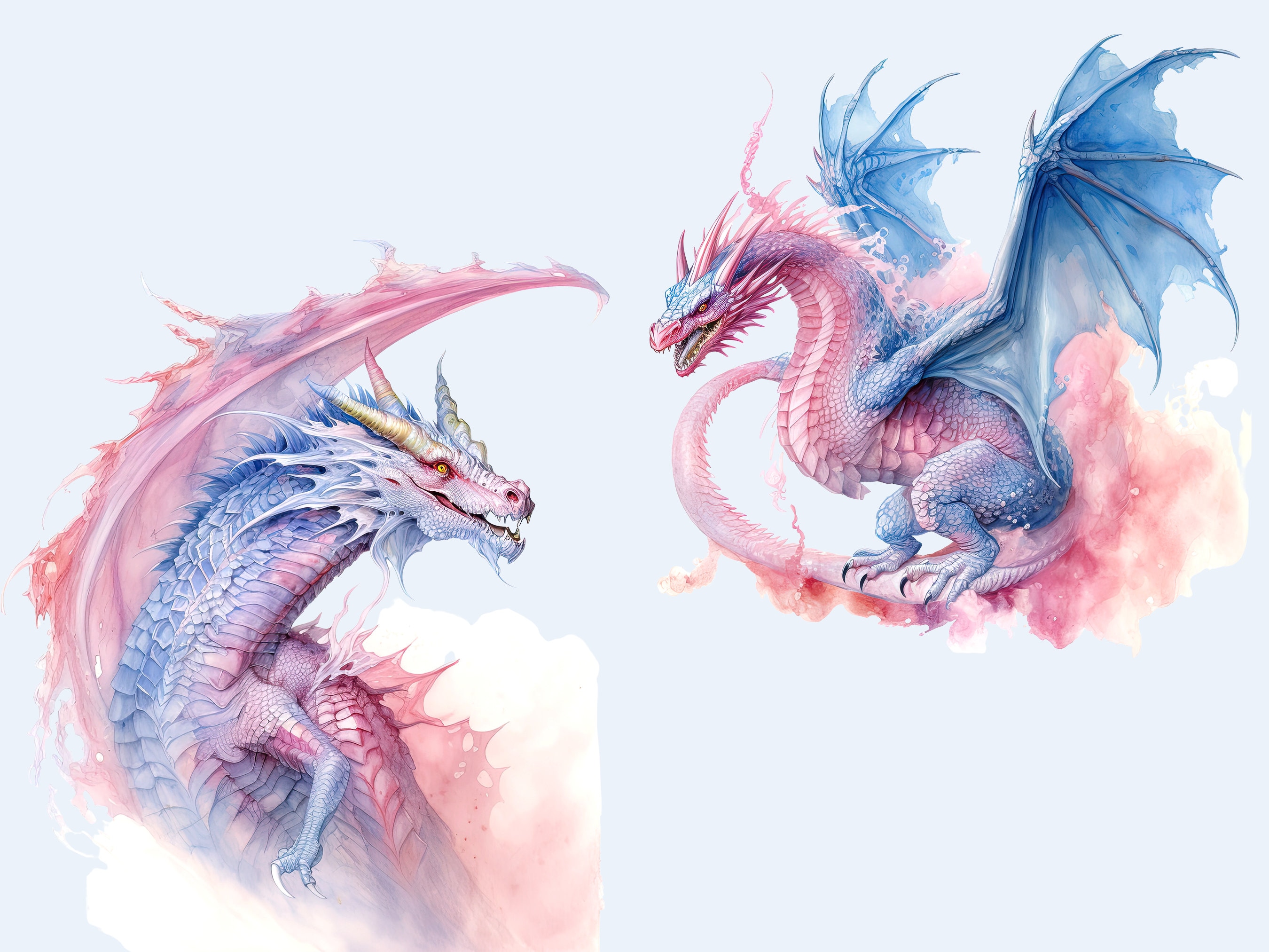 Watercolor Dragon Clipart Bundle: Fantasy PNG Images (digital Download ...