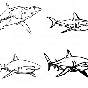 Shark Line Art SVG Clipart: Minimalist Tattoo Design (digital Download ...