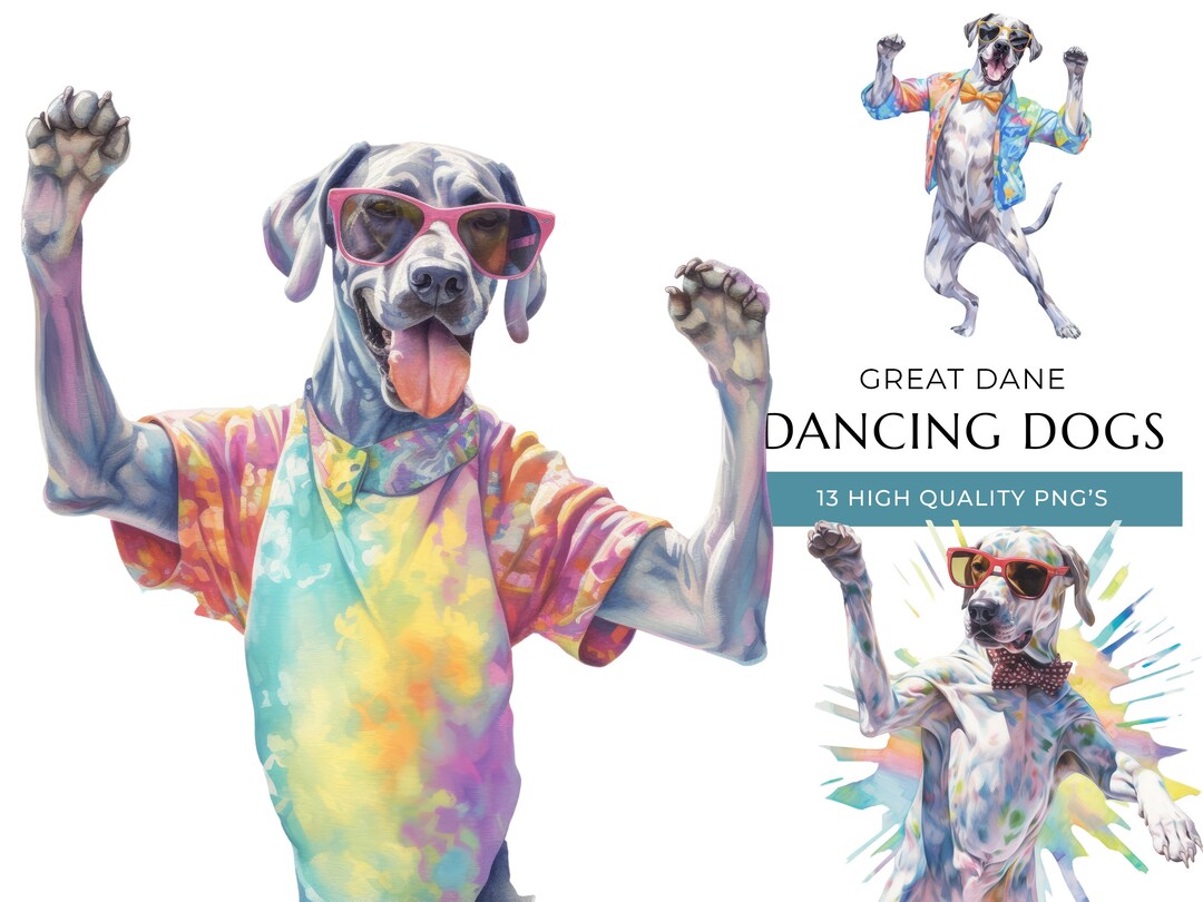 Cool Dancing Great Dane Clipart, 13 High Quality PNG, Funny Watercolor ...