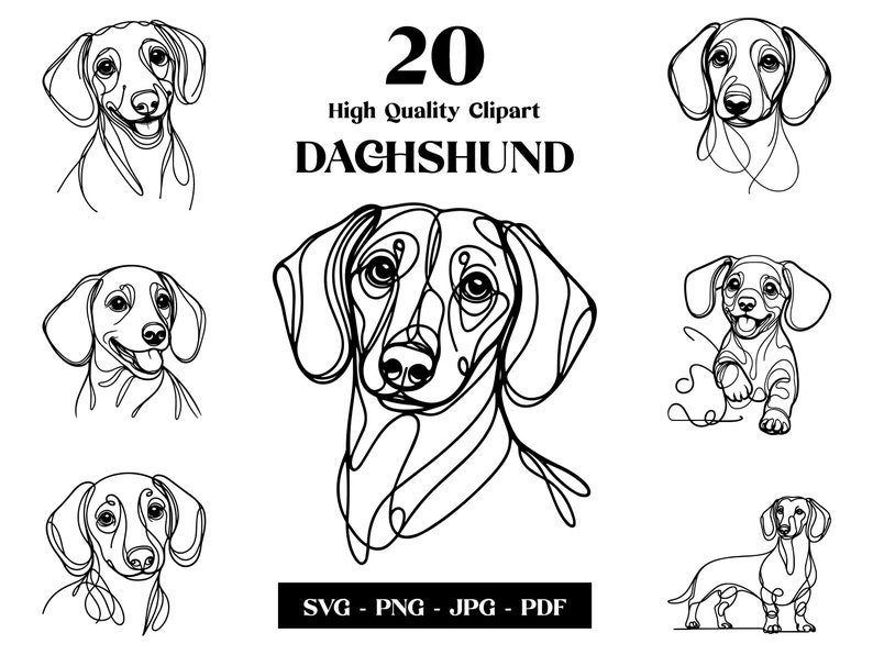 Dachshund Line Art Clipart Bundle: Minimalist Dog SVG, PNG (digital ...