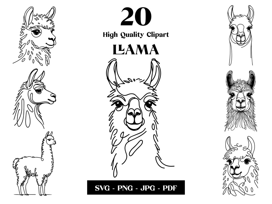 Llama Line Art SVG Clipart: Minimalist Animal Vector (digital Download ...