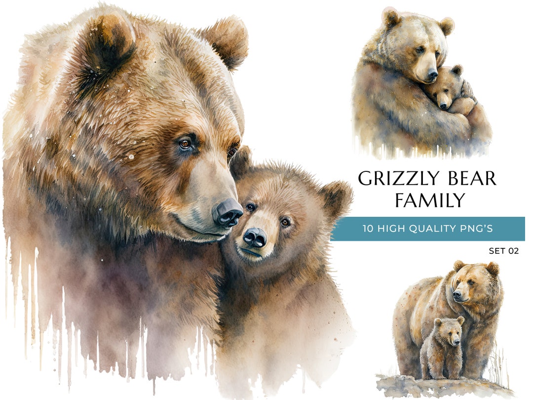 Mom and Baby Bear Clipart, 10 High Quality Pngs, Watercolor Cute Mama ...