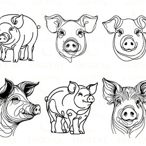 Pig Line Art SVG Clipart: Minimalist Farm Animal Vector (digital ...