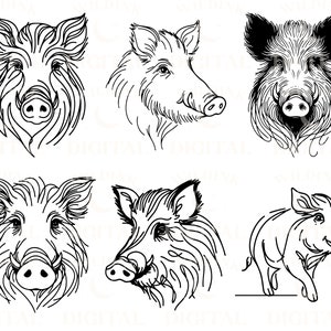 Wild Boar Line Art SVG: Minimalist Pig Vector Clipart (digital Download ...