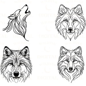 Wolf Line Art SVG Clipart: Minimalist Tattoo Design (digital Download ...
