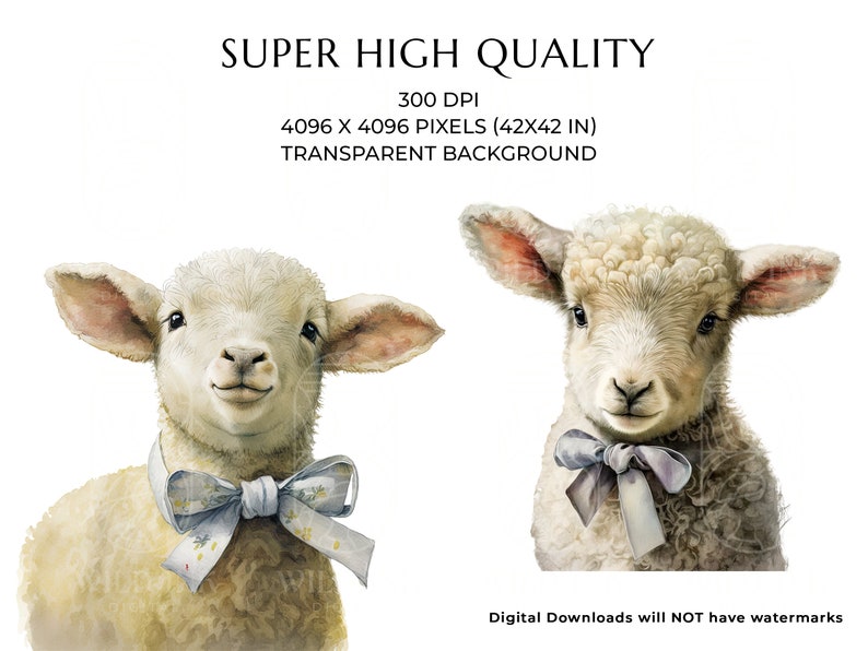 Baby Sheep With Bow Tie Watercolor Clipart of 13 Pngs Farm - Etsy