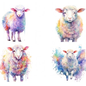 Sheep Clipart - 14 High Quality Pngs & JPEG - Colorful Watercolor Farm ...
