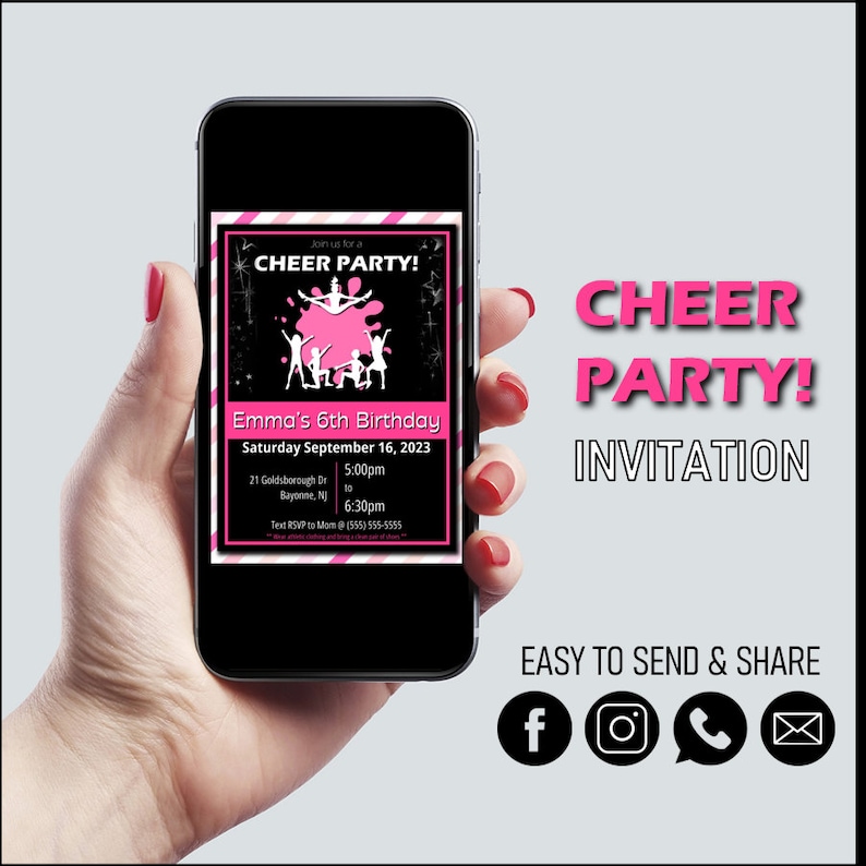 Cheer Birthday Invitation, Cheerleading Birthday, Cheer Squad Birthday ...