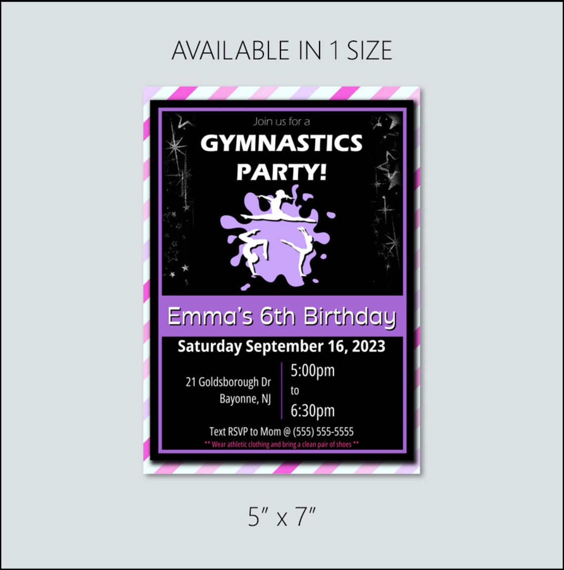 Gymnastics Printable Birthday Invitation, Girl Gymnast Birthday ...