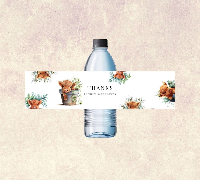 Water Bottle Labels | Highland Cow Baby Shower Template | Funny ...