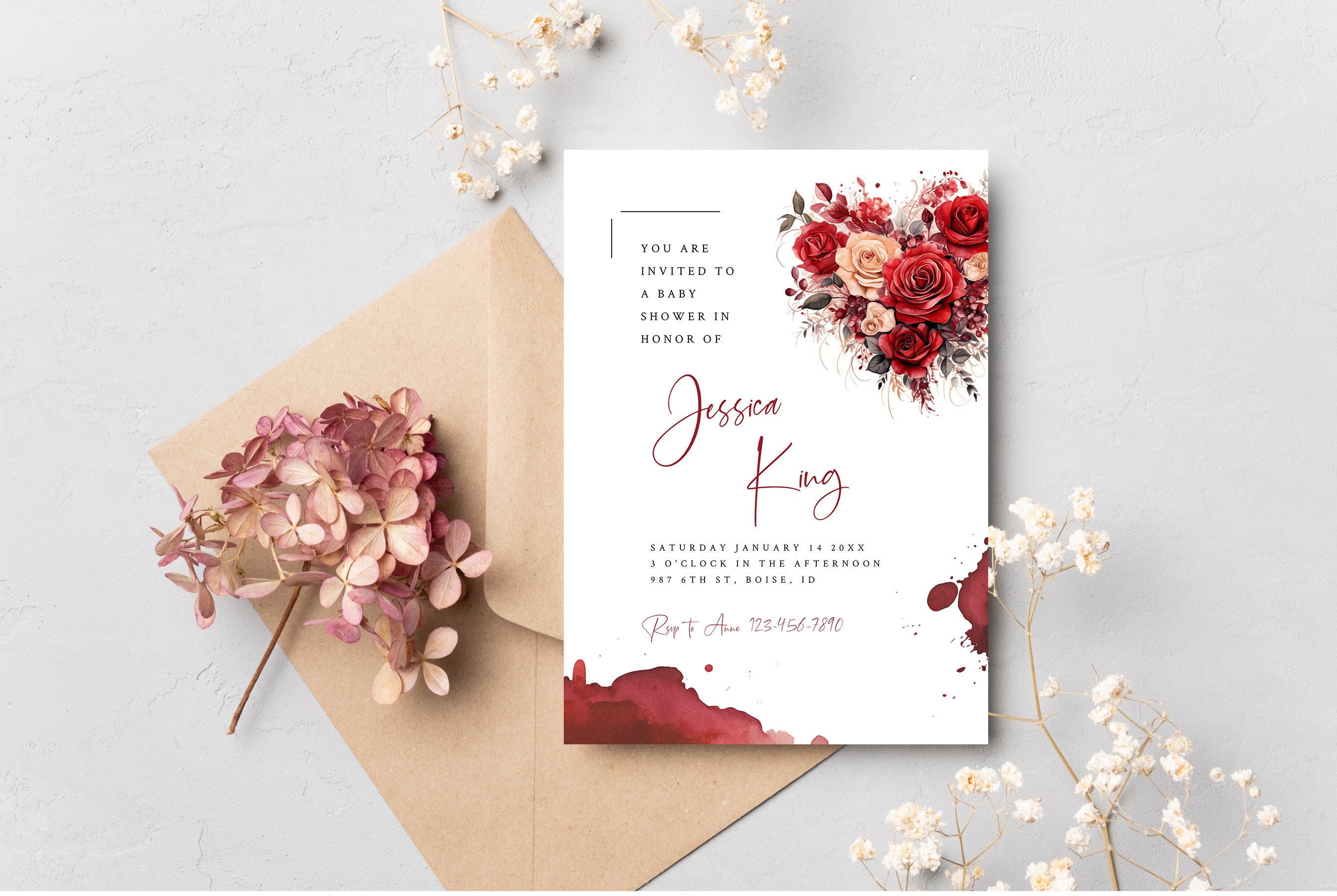 Rose Heart Editable Invitation Template, Valentine's Shower Theme ...
