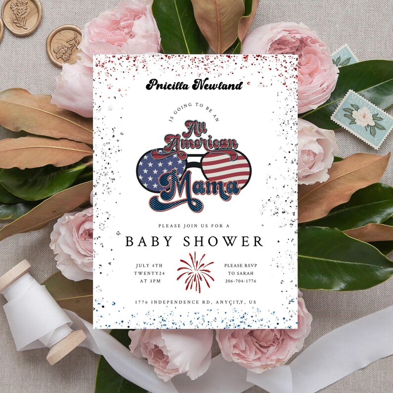 Groovy 4th of July Invites, Fourth of July Baby Shower Invitation ...