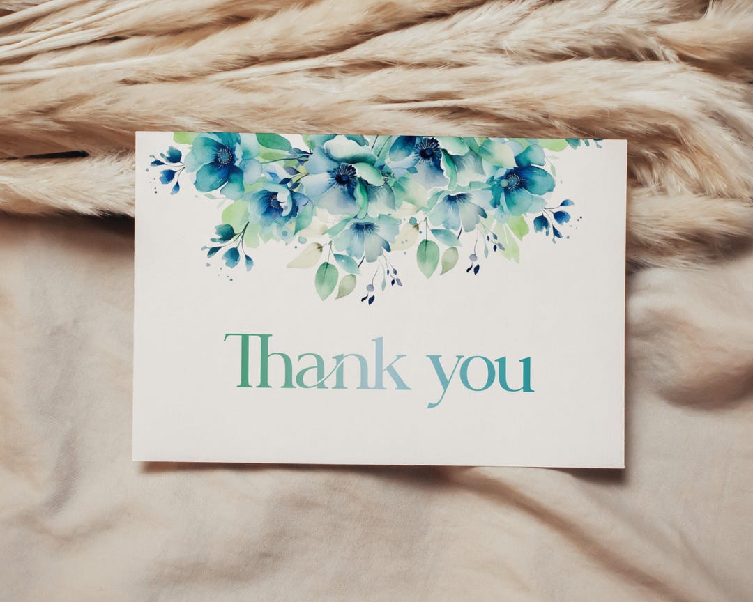 Baby in Bloom Thank You Card Template, Teal Wildflower Baby Shower ...