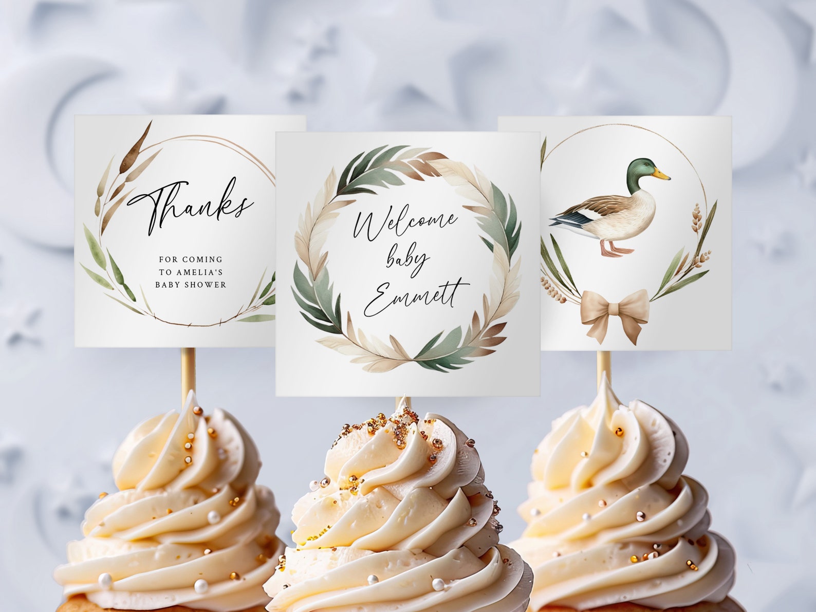 Duck Baby Shower Cupcake Toppers, Mallard Ducks Shower Decoration, Duck ...