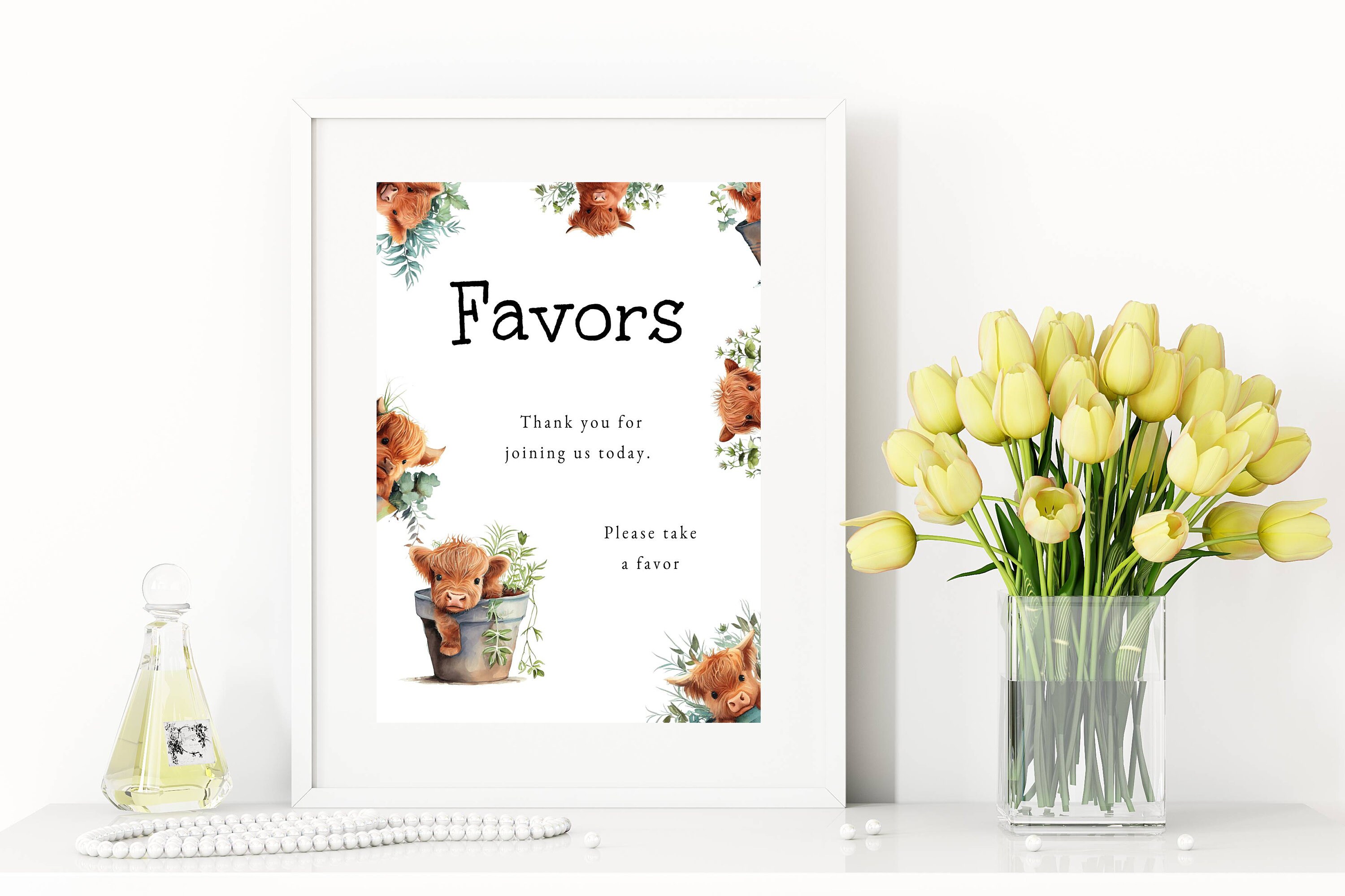 Highland Cow Favors Baby Shower Sign, Highlander Cow Editable Template ...