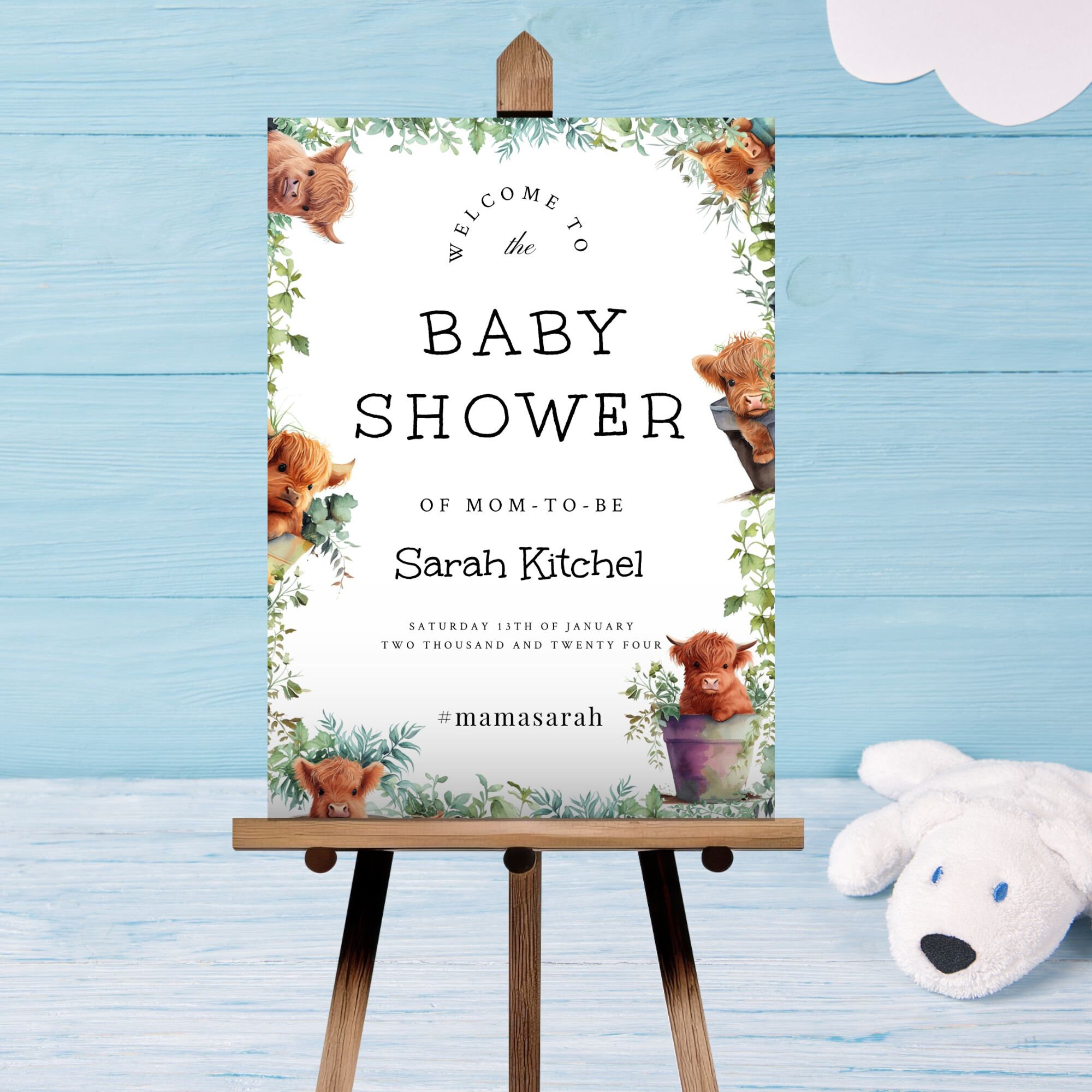 Highland Cow Baby Shower Welcome Sign, Highlander Cow Editable Template ...