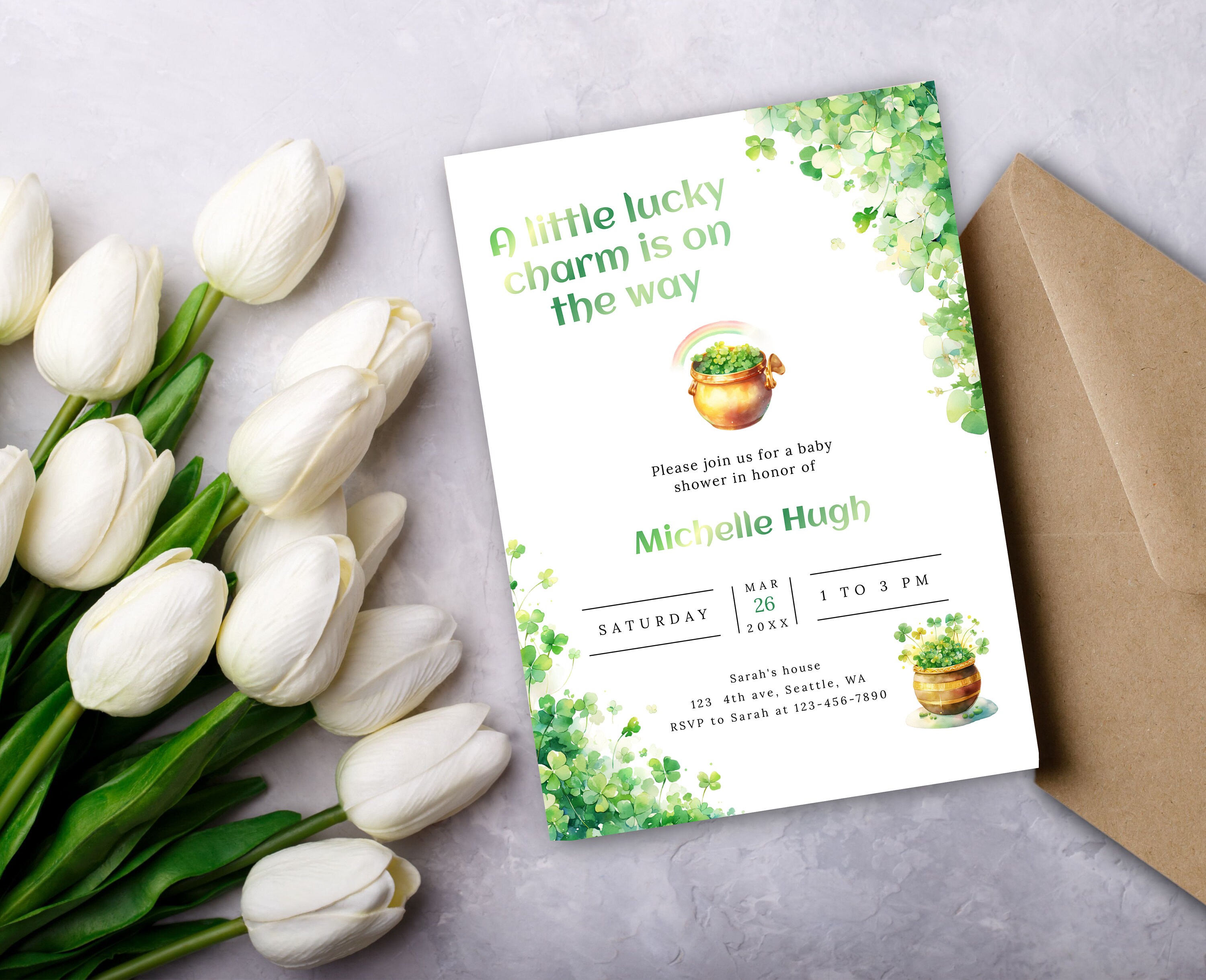 Lucky Charm Baby Shower Printable Invite, Lucky One Shamrock Baby ...