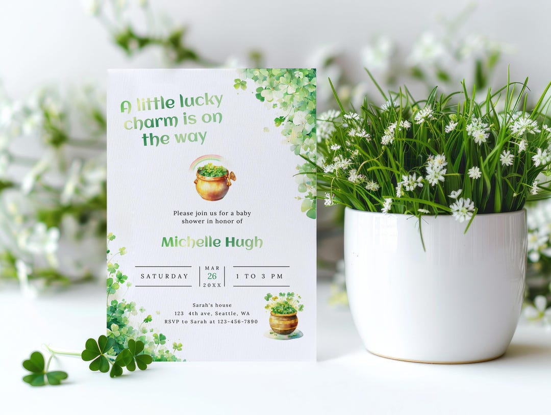 Lucky Charm Baby Shower Printable Invite, Lucky One Shamrock Baby ...
