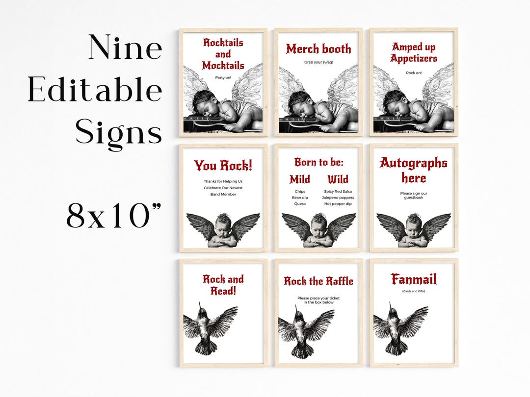 Funny Rock and Roll Party Signs, Born to Rock Baby Shower Sign Bundle ...