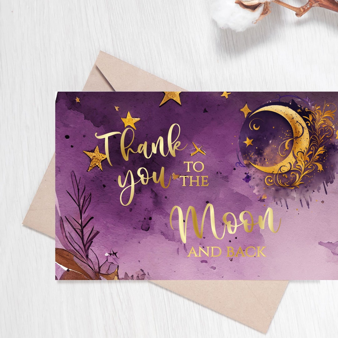 Thank You Card Template, Over the Moon Baby Shower Thanks, Custom Card ...