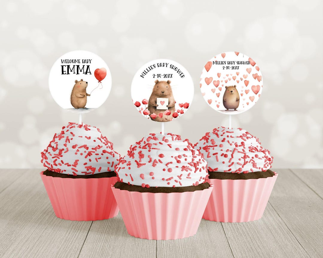Baby Capybara Cupcake Topper, Valentine's Baby Shower Decorations ...