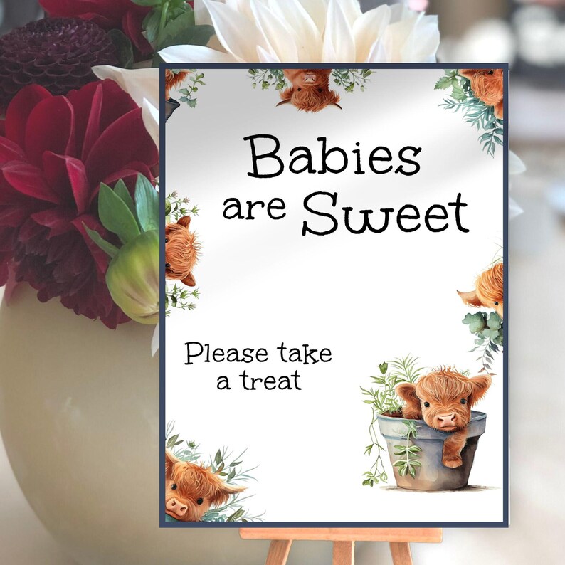Highland Cow Baby Shower Sign Take A Treat, Highlander Cow Editable ...