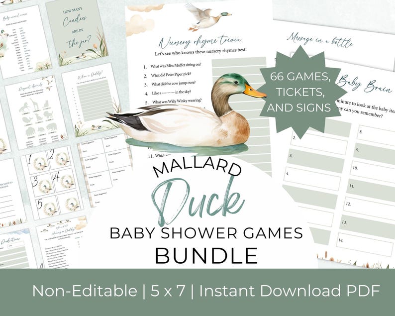 Mallard Baby Shower Game Bundle, Duck Theme Party Packet, Printable Boy ...