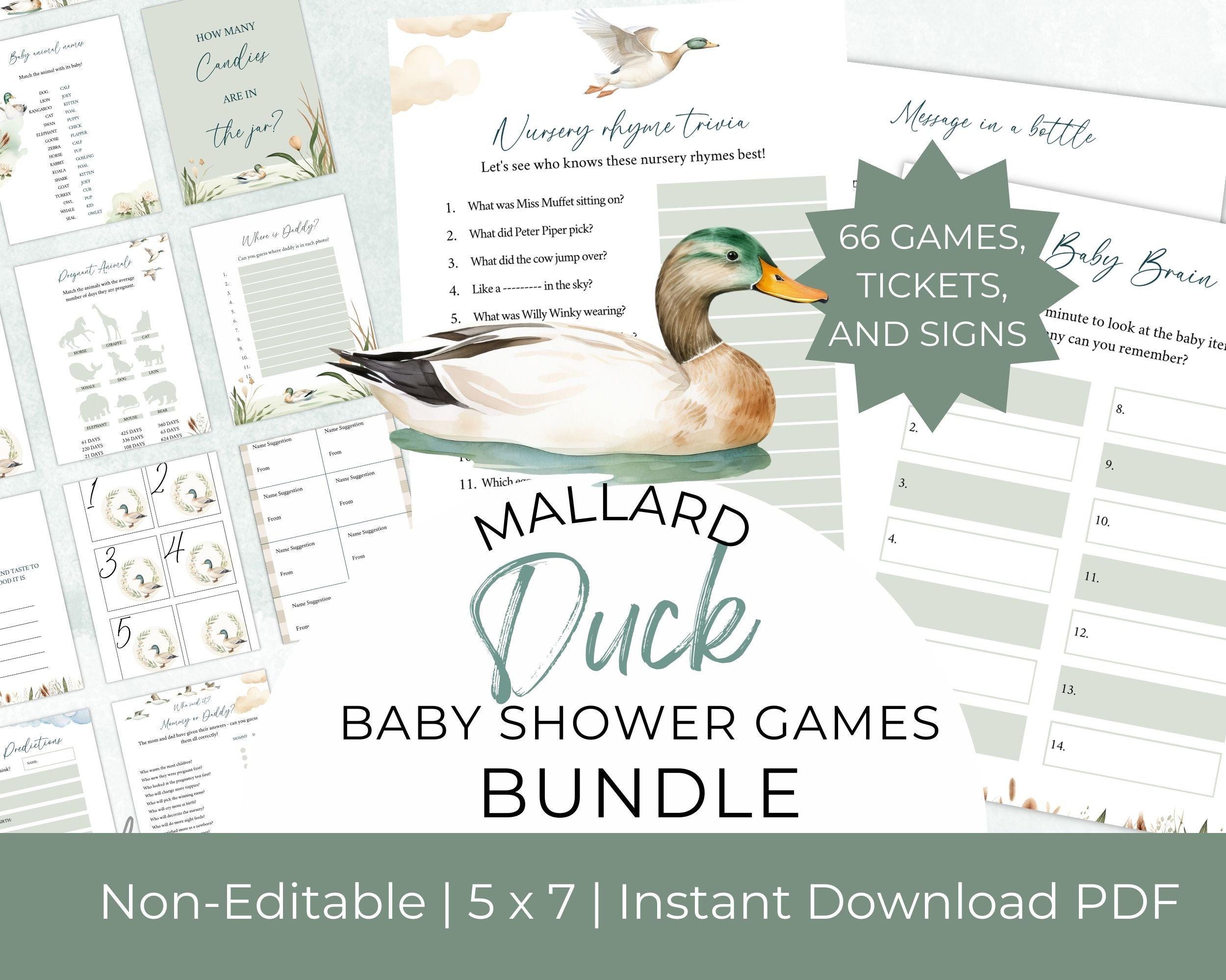 Mallard Baby Shower Game Bundle, Duck Theme Party Packet, Printable Boy ...